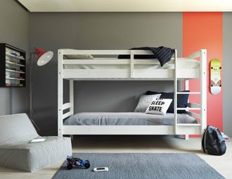 Inter Link SAS Etagenbett - Hochbett - Jugendbett - Rausfallschutz - Stockbett - Kinderbett - Mit 2 Lattenroste - Kiefer massivholz - Rick - Wei&szlig; lackiert - 90x190 c