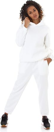 Jela London Damen Jogginganzug Hausanzug Kapuzenpullover Oversize Loose, Wei&szlig; S