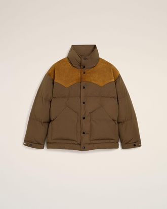 Ami Ami Paris - Doudoune marron en nylon et coton avec empi&egrave;cement en cuir Marron Chocolat - Taille : XL - Unisex