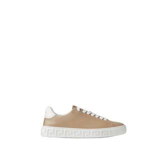 Versace Femme, Chaussures, Beige, Taille: 39 1/2 EU Baskets en cuir Greca