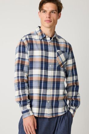 Knowledge Cotton Apparel Herren vegan Hemd Aus Leichtem Flanell Kariert Marineblau