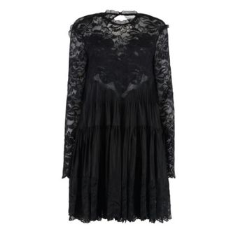 Paco Rabanne Kleid mit Blumenmuster und gestuftem Spitzensaum - - Dresses - Damen - Schwarzk - XS