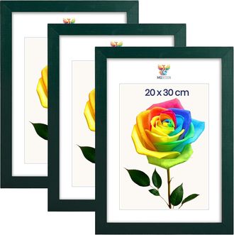 MG Design 3er Set Bilderrahmen 20 x 30 cm - Fotorahmen mit Gr&uuml;n Echtholzrahmen und bruchsicherem Acrylglas, Hoch & Quer zum Aufh&auml;ngen, zum Aufstellen
