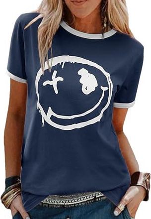 Heekpek T Shirt Femme Tee Shirt Haut Top Ete T-Shirts &agrave; Manches Courtes Chemises D&eacute;contract&eacute;es en Coton &agrave; Col Rond, Bleu Marine, XXL