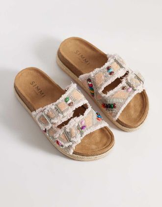 Simmi London SIMMI London - Mayha - Sandales orn&eacute;es de perles &agrave; double boucle - Rose