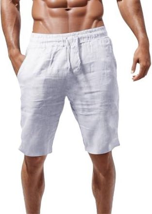 Generic Short Homme Coton Lin- Short Running Hommes Grande Taille-Shorty Homme Taille Elastique Couleur Unie Casual dété Droit Shorts avec Poches LéGer Et Res