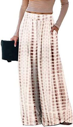 Minetom Femme Pantalon De Yoga Longue Jambe Large Pantalon D&eacute;contract&eacute; Taille Haute &Eacute;lastique Cordon Imprim&eacute; Sport Pants Casual Leggings Kaki M