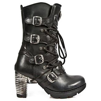 New Rock TR001-S1 Bottes en dentelle punk gothique pour femme 100 % cuir noir, Noir, 40 EU