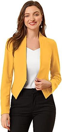 Allegra K Blazer Court Femme Décontracté à Manches Longues et Col en V Cardigan Veste Blazer Jaune L