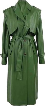 Generic Trench long en cuir synth&eacute;tique pour femme - Simple boutonnage ceinture &eacute;l&eacute;gante avec fente dans le dos, EN8, M