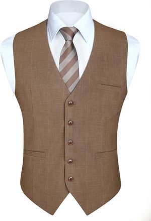 Hisdern Herren Anzugweste Braun Kariert Klassische Westen Regular Hochzeit Business Casual Einfarbig gilet 4XL