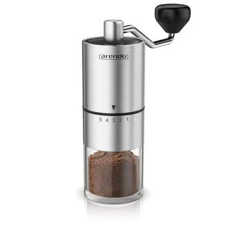 Arendo Edelstahl Kaffeem&uuml;hle manuell - Keramikmahlwerk - verstellbarer Mahlgrad 5 Stufen - Handm&uuml;hle - durchsichtiger Beh&auml;lter f&uuml;r Kaffee, Espresso, Mokka, F