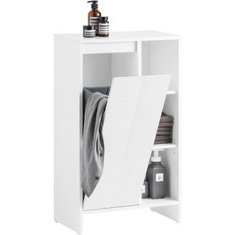 SoBuy SoBuy W&auml;scheschrank Badkommode Badschrank mit W&auml;schesack Badezimmer Schrank Badregal Badezimmerschrank Badezimmerm&ouml;bel Wei&szlig; BHT ca. 50x86x30cm