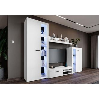 Furnix Furnix - Mediawand Alvor Wohnwand TV-Lowboard Highboard Vitrine 4-tlg 270 cm Wei&szlig;