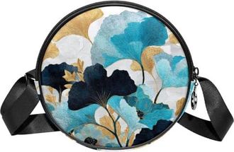 Generic Sac &agrave; bandouli&egrave;re rond pour femme, motif feuilles de ginkgo, petit sac &agrave; bandouli&egrave;re avec fermeture &eacute;clair, bretelles r&eacute;glables, sac &agrave; main rond d&eacute;con