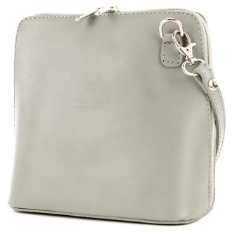 modamoda.de T94 - ital kleine Umh&auml;ngetasche aus Glattleder, Farbe:Grau