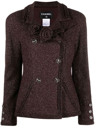 Chanel veste croisée en maille métallisée (2008) - Marron