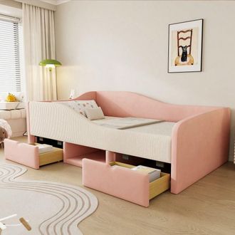 Generic Multifunktionales Schlafsofa 90x190 cm mit Zwei Schubladen, Sicherheitsbarrieren und hypoallergenem Stoff - Pink und White Broken (ohne Matratze)