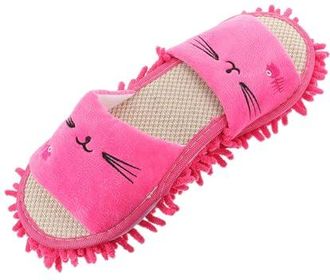 Yardwe Pantoufles de Nettoyage pour Femme Int&eacute;rieur Semelle Antid&eacute;rapante Microfibre Douce Lavable Mules Mops pour Sols Durs Broderie Cartoon Rose