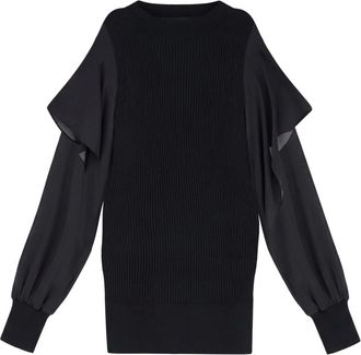 sacai Femme, Pulls, Noir, Taille: 40 FR Crew Neck Voile Long Sleeve