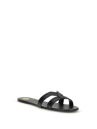 Saint Laurent Womens Smooth Leather Mabrouka Sandals Black Calf Bos Taurus