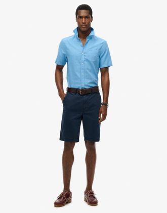 Superdry Chemise &agrave; manches courtes en lin et coton - Bleu