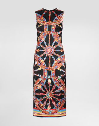 Dolce & Gabbana Kleid Aus Satin Mit Carretto-print - Frau Kleider Mehrfarbig 42