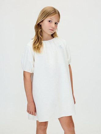 Calvin Klein Kleid Im Knitter-look Mit Puff&auml;rmeln - Whitecap Gray - M&auml;dchen - 14 Jahre (164 cm)