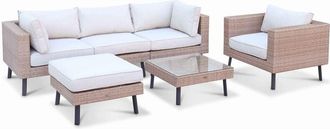 Sweeek Salon de jardin 5 places en r&eacute;sine tress&eacute;e plate - Alba Beige / Beige