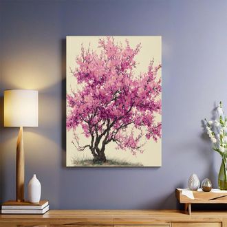 Generic Rosa Leinwandbild 50 x 40 cm Aquarell Kirschbl&uuml;tenbaum Wanddeko Gerahmt Leinwanddruck Modernes Poster f&uuml;r Badezimmer Toilette Schlafzimmer