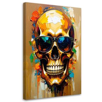 Feeby Bild auf Leinwand - Wandbilder Wohnzimmer Aesthetic - Bunter Totenkopf mit Brille - 60x90 1tlg - Schlafzimmer Wandekoration - Bilder Zimmer - Living R