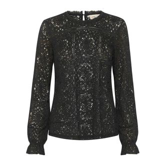 Cream Schwarze Spitzenbluse mit Puff&auml;rmeln - - Blouses & Shirts - Damen - Schwarzk - S