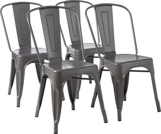 Amazon Basics Esszimmerstühle aus Metall, Schwarz, mit Rückenlehne, stapelbar, Bistro, Küche, Innen- & Außenbereich, 4er-Set, Dunkelgrau, 51 x 43 x 85 cm