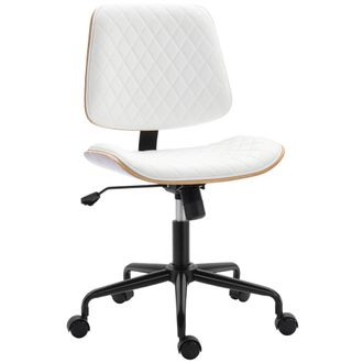 HOMCOM Armless Desk Chair, B&uuml;rodrehstuhl, gepolstert mit Kunstleder, mit gebogener R&uuml;ckenlehne, U-f&ouml;rmiger Sitz, h&ouml;henverstellbar, Freischwinger, Wei&szlig;, Wei&szlig;