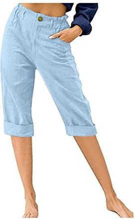Generic Pantalon de Sport Femme, Large Pantalon 3/4 Elastique Léger Respirant Pantalons Court Femme dété Pantacourt DéContractéEs De Jogging avec Poches Fluid