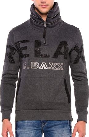 Cipo & Baxx Herren Hoodie Sweatshirt CL385 Anthrazit - Stylischer Pullover im Casual Streetwear Look mit Kapuze & Kängurutasche - Bequemes Oberteil für Alltag & F