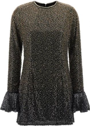 Rotate Rotate Birger Christensen, Femme, Robes, Brun, Taille: 38 FR Beaded Ls Mini Dress