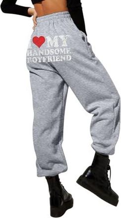 Generic Pantalon de jogging tendance pour femme, pantalon de surv&ecirc;tement avec poches, taille haute, coupe athl&eacute;tique, pour la Saint-Valentin, 2026, gris clair