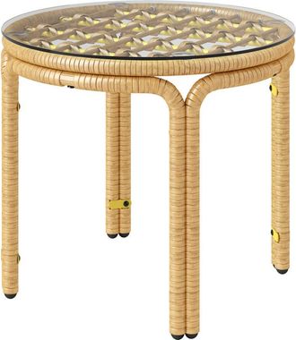 OUTSUNNY Table dappoint ronde de jardin &oslash; 50 x 44 cm r&eacute;sine tress&eacute;e effet naturel
