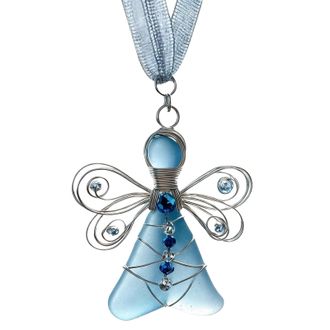 Generic Handgefertigter Engel aus Treibglas, bunter Glasengel mit silbernen Drahtfl&uuml;geln, einzigartige Stranddekoration zum Aufh&auml;ngen mit Seil, Weihnachten un