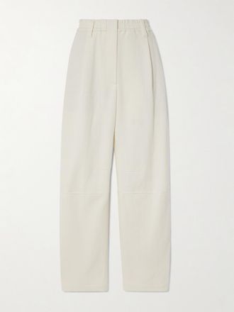 Brunello Cucinelli Pantalon Large En Coton Et Lin Mélangés À Chevrons - Blanc