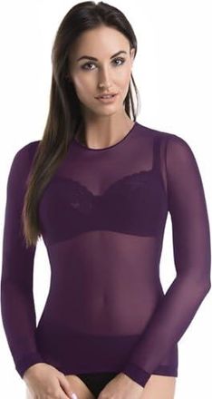Teyli Blouse de soir&eacute;e - haut en r&eacute;sille - mod&egrave;le transparent pour femmes &agrave; manches longues.Prune L