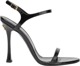 Roberto Cavalli Femme, Chaussures, Noir, Taille: 37 EU Sandales &agrave; talons hauts en cuir fa&ccedil;on croco