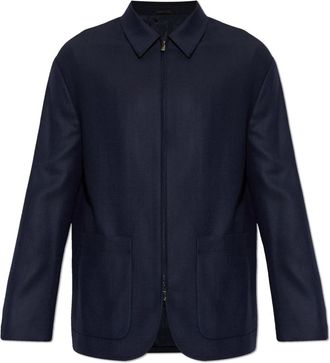 Giorgio Armani Homme, Vestes, Bleu, Taille: XL Veste zipp&eacute;e en laine &agrave; chevrons et cachemire