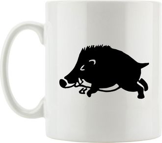 Pixxprint J.Roxx Wildschwein Tasse, ca. 300ml Fassungsvermögen, Keramik Weiß, Spülmaschinenfest
