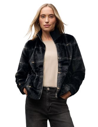 Street One Damen 2117056 Karierte Fake Fur Jacke, Black, 40