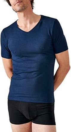 Damart T-Shirt Manches Courtes col V Thermolactyl Sensitive Homme Bleu Taille XXL (118-125)