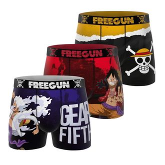 Freegun Freegun Herren-Boxershorts, One Piece, Luffy, originell und authentisch (3 St&uuml;ck), Violett/Schwarz/Wei&szlig;/Rot/Orange, XL