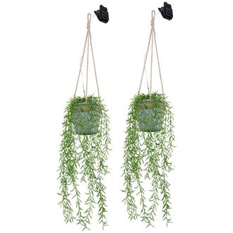 Globo Lighting Solar Pendelleuchte Outdoor Au&szlig;en Pendelleuchte Solar Solarpanel Lampe, Kunstpflanze Hanfseil, LED Warmwei&szlig;, DxH 13 x 90 cm, 2er Set