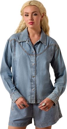 Ariat Womens Bonfire Shirt Jacket Long Sleeve in Medium Blue, Size 2X-Large, by Ariat
